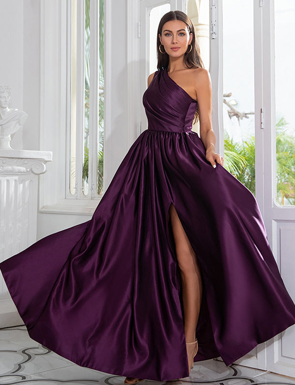 Robe de Soirée Violette à Une Épaule Divisé Robes Habillées Longue ...